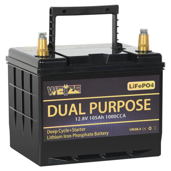 WEIZE 12V 105AH Dual Purpose LiFePO4 Lithium Battery, Starter & Deep ...